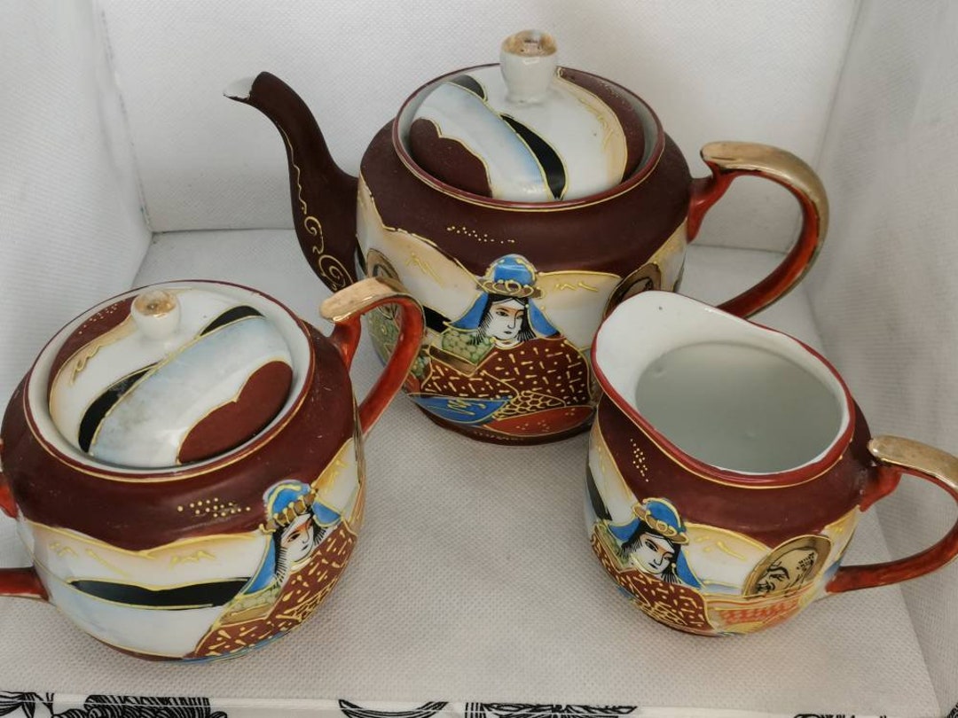 Superb Samurai Satsuma Style Teapot Set. Sugar Bowl and Creamer ...