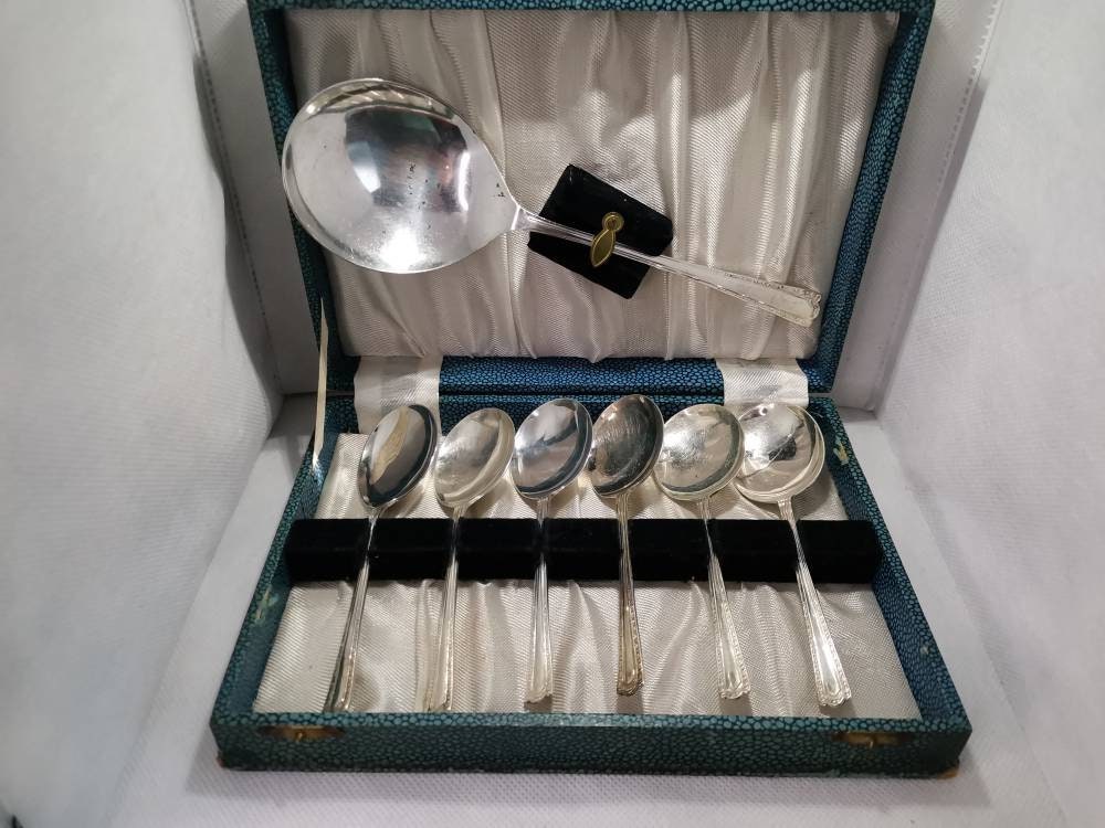 Lovely set of vintage desert spoons with large serving spoon | Etsy