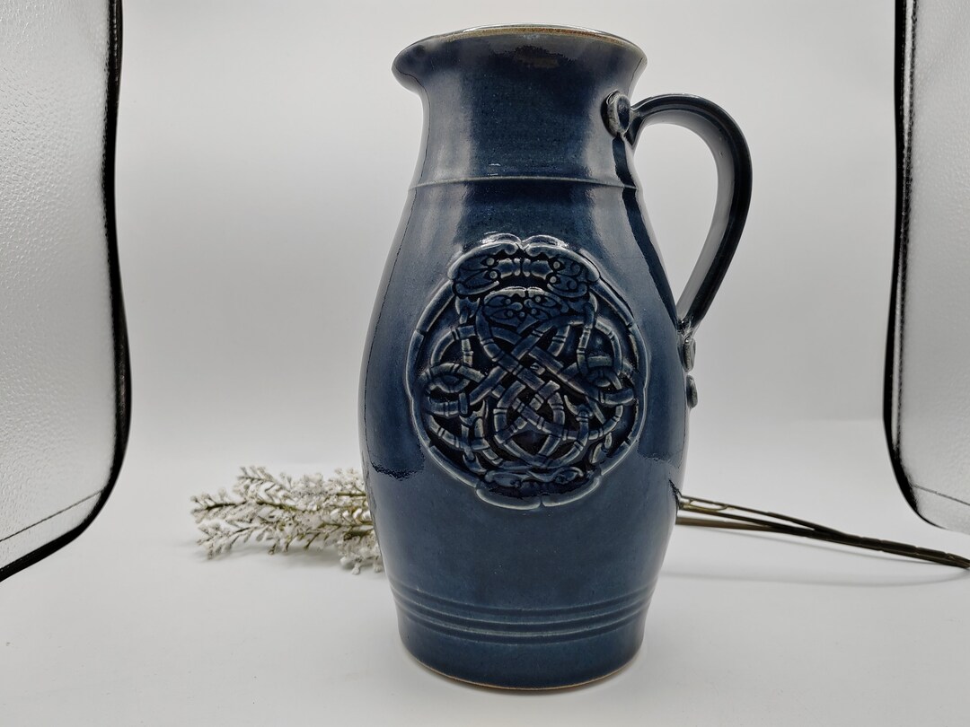 Superb Dark Blue Celtic Design Pottery Jug. Possibly Andrew Watts ...