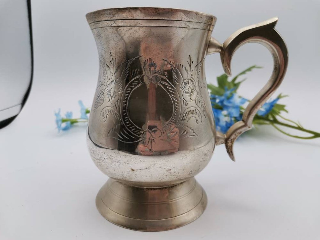 Superb Silver Plated Engraved Beer Tankard. Floral, Shield Engraving ...