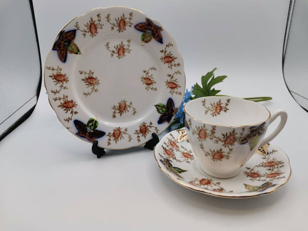 Wonderful English Bone China Ivy Teaset Trio and Milk and Sugar Bowl ...