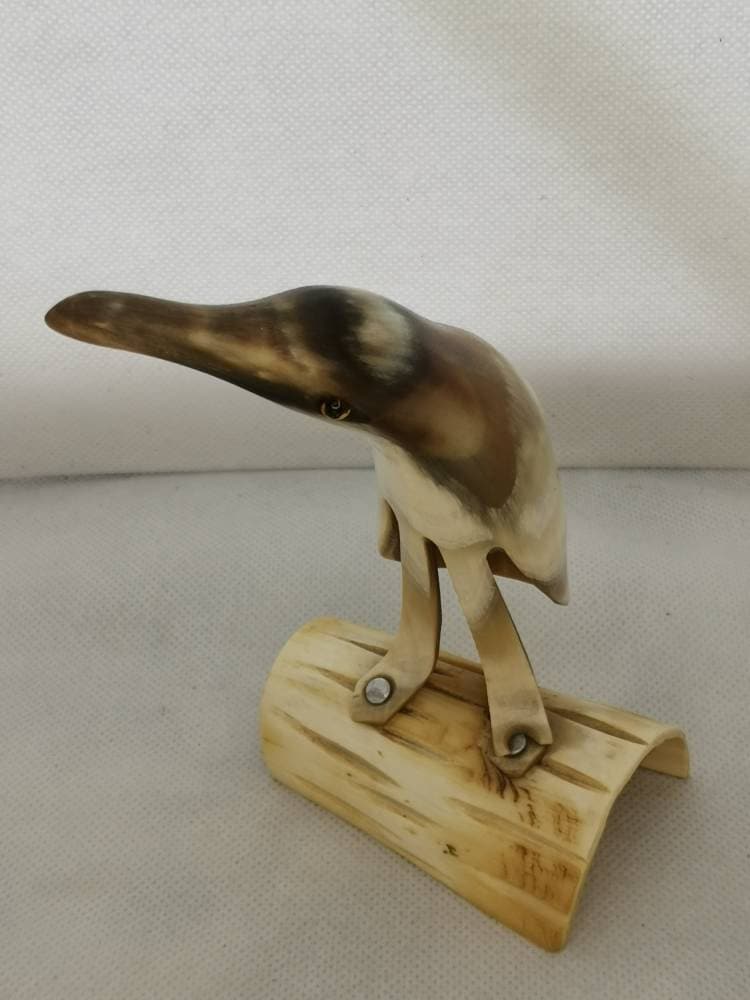 Pair of Vintage Carved Horn Mid Century Modern Birds. Crane and Penguin ...