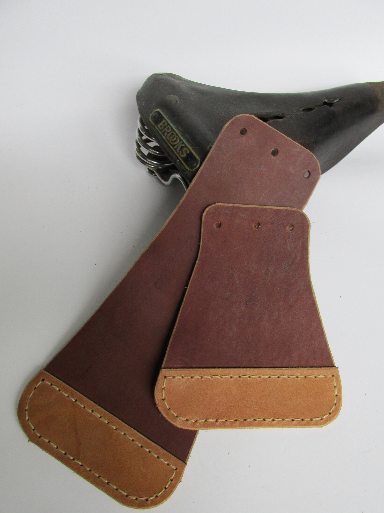 Early Model - Wide Brown Leather Bicycle Mudflap Pair Tan Trim - Etsy