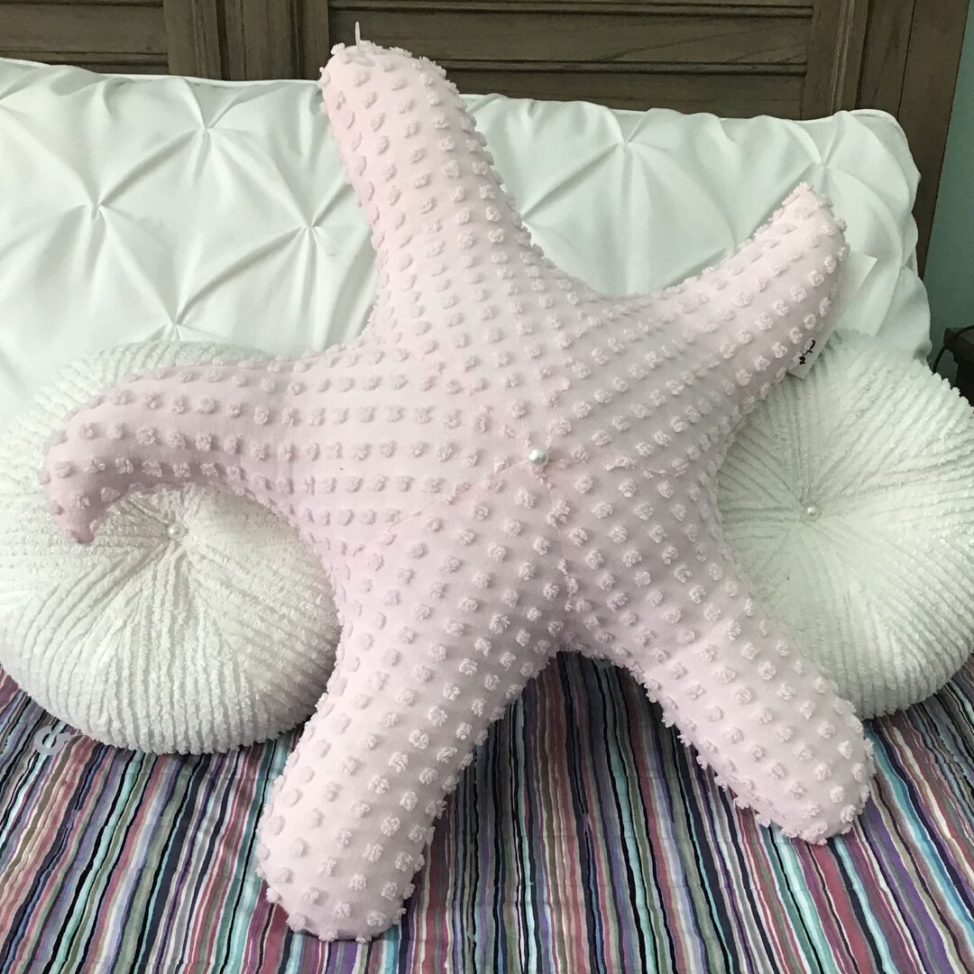 Tropical Starfish Pillow Pink and White Handmade of Vintage Chenille - Etsy