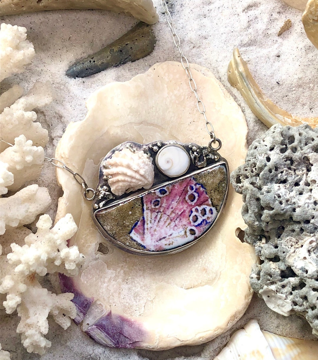 Vitreous Enamel Barnacle Necklace With Spiny Jewel Box and Operculum ...