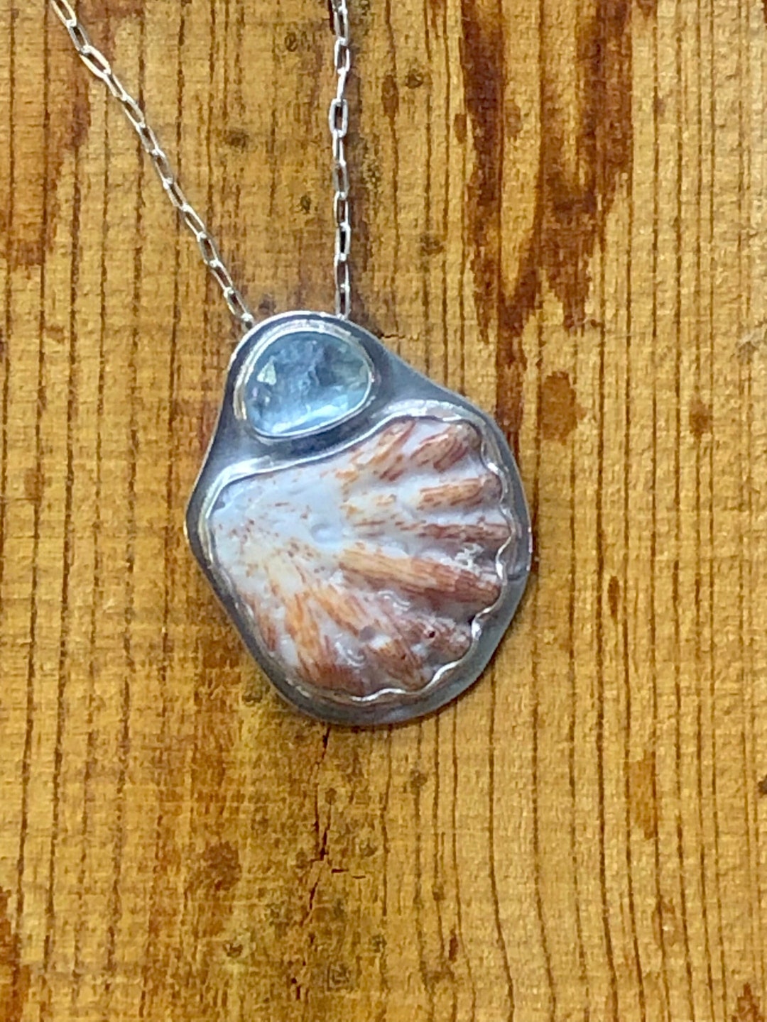 Womens Sea Shell Necklace Kitten Paw Shell With Aquamarine Sterling Silver - Etsy