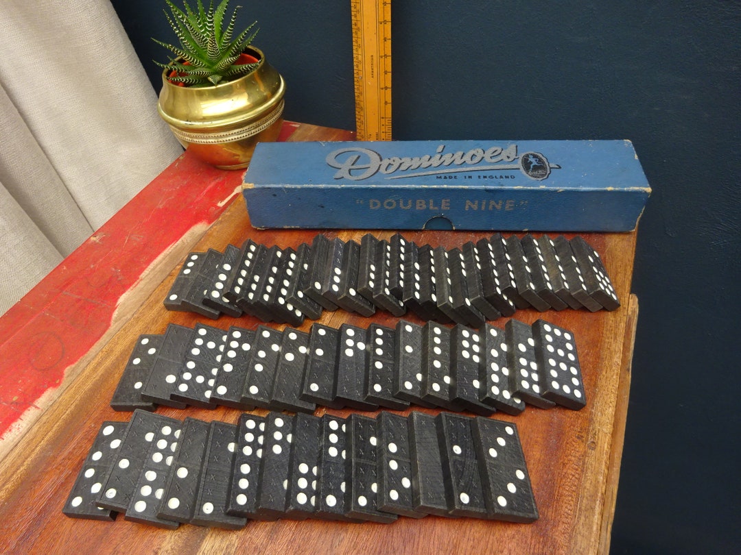 1960s Double Nine DOMINOES SET, 55 Pieces Wooden Dominoes in Original ...