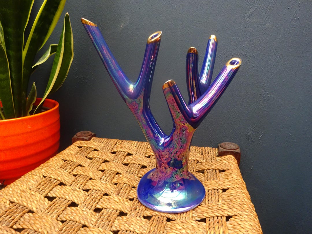 1950s STEM VASE, Iridescent Petrol Blue Glaze Holds 6 Stems, Multi-stem ...