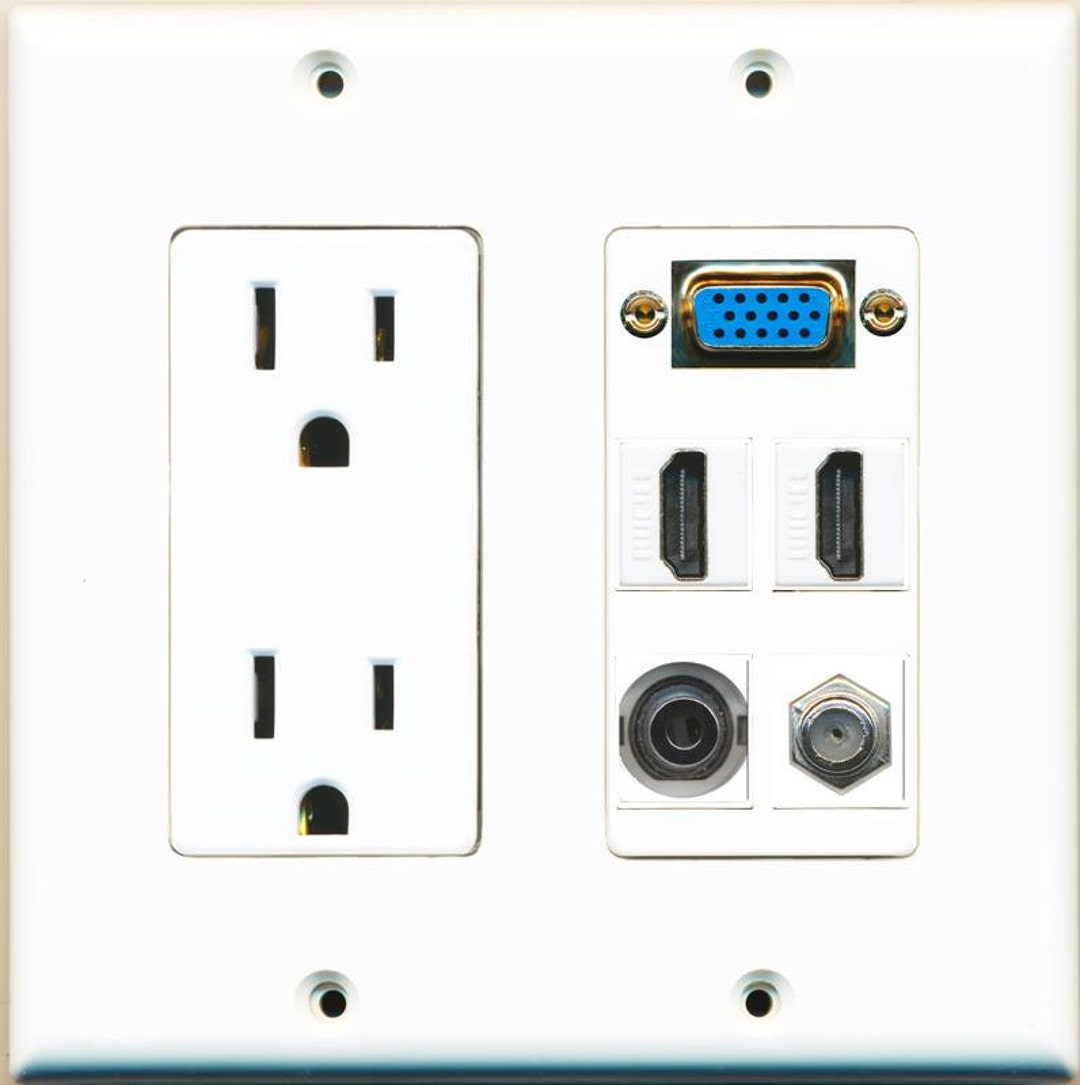 Riteav Power Outlet Svga 2 HDMI White Coax 3.5mm Wall Plate White - Etsy