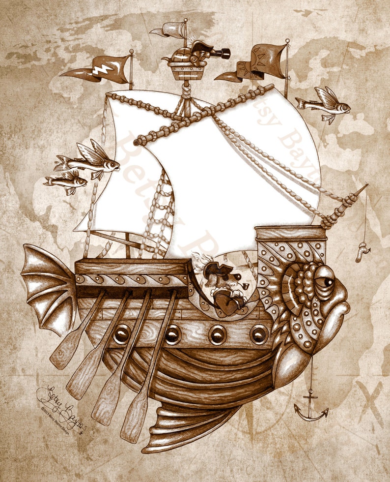 Fish Boat Art Tile - Etsy