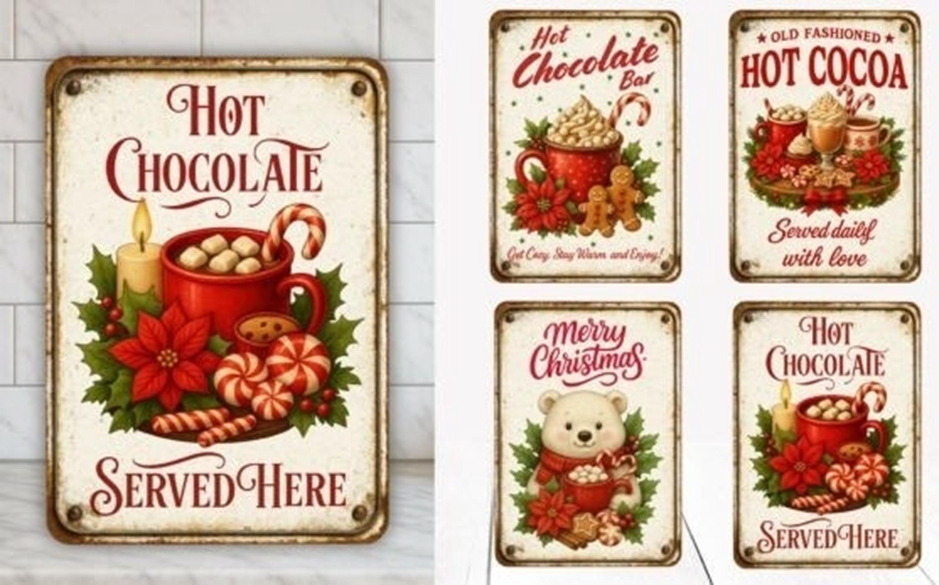 Vintage Hot Chocolate Christmas Sign – Aluminum Wall Decor for Holiday ...