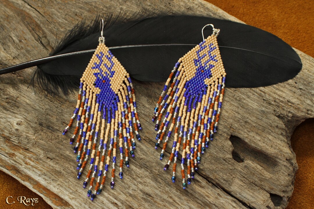 Native American Style Southwest Seed Beaded Blue Buck Deer Drop ...