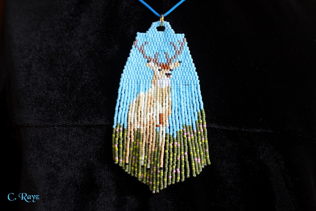 Long Native American Style White-tailed Buck in Heather Delica Bead ...
