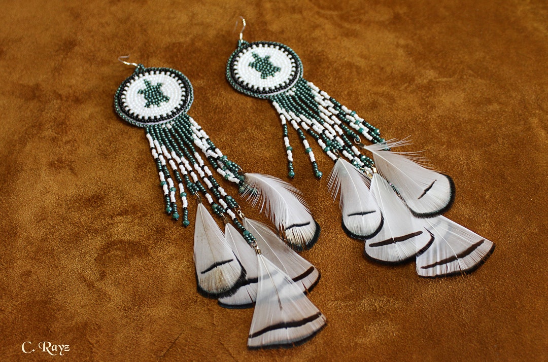 Extra Long Native American Style Sea Turtle Rosette Medallion Feather ...