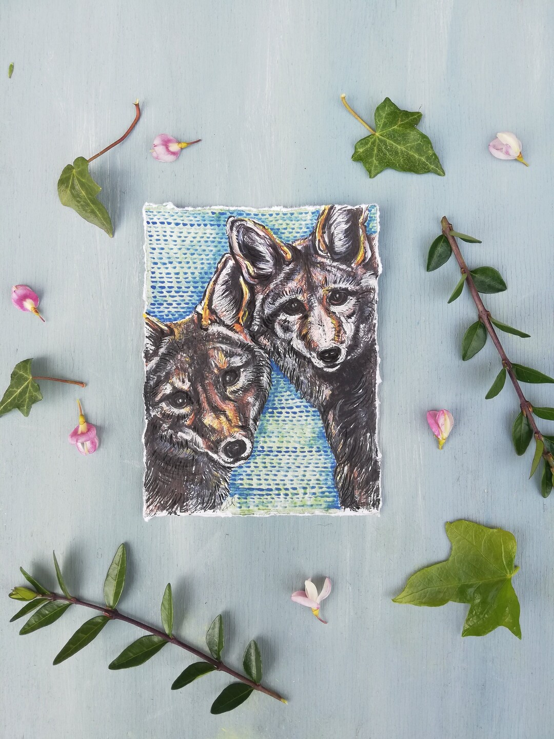 Original Art Detailed Hand Illustrated Pair of Coyotes - Etsy