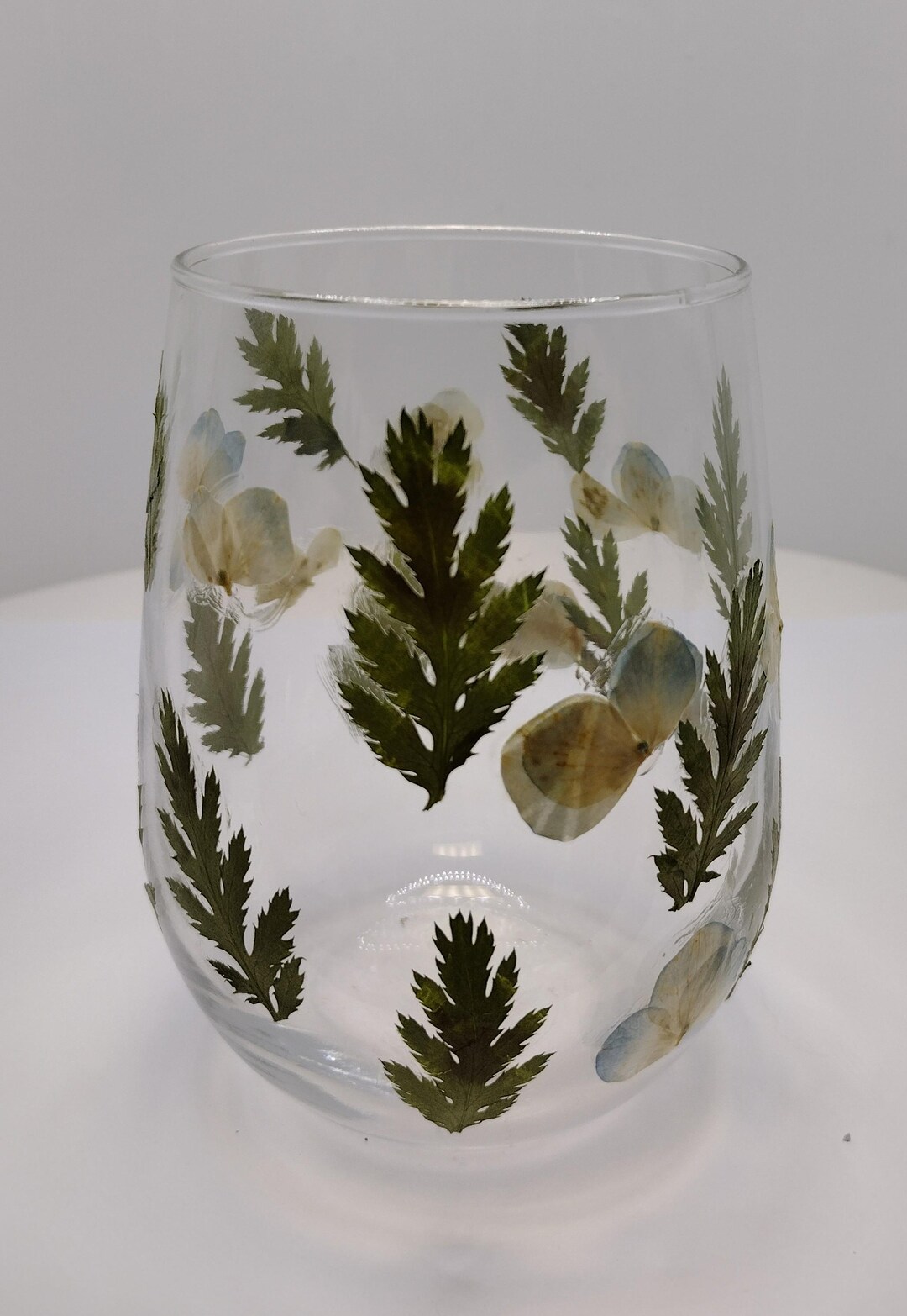 Blue Pansey Pressed Flower Stemless Wine Glass Wineglass Floral Wine ...