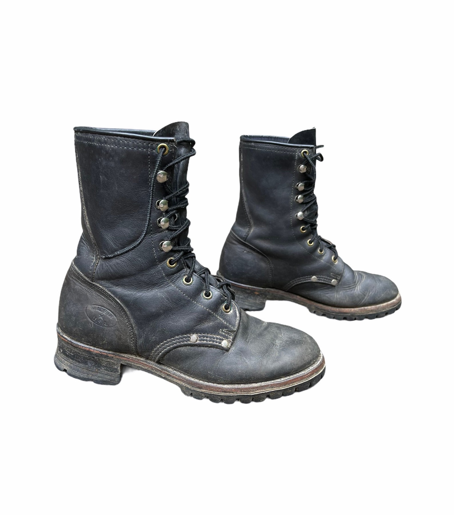 Size 9 E Vintage Womens Logger Work Boots Black Leather | Etsy