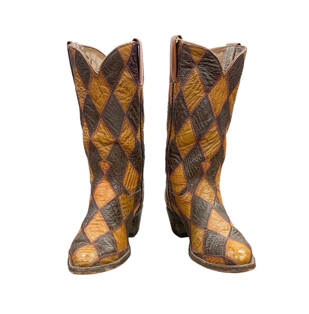 Size 9.5 M 60s/70s Era Cowtown Womens Cowboy Western Boots Patchwork ...