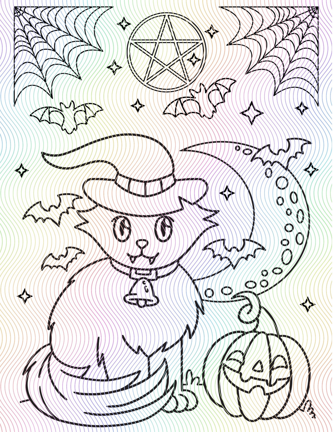 Witch Cat Halloween Coloring Page - Etsy