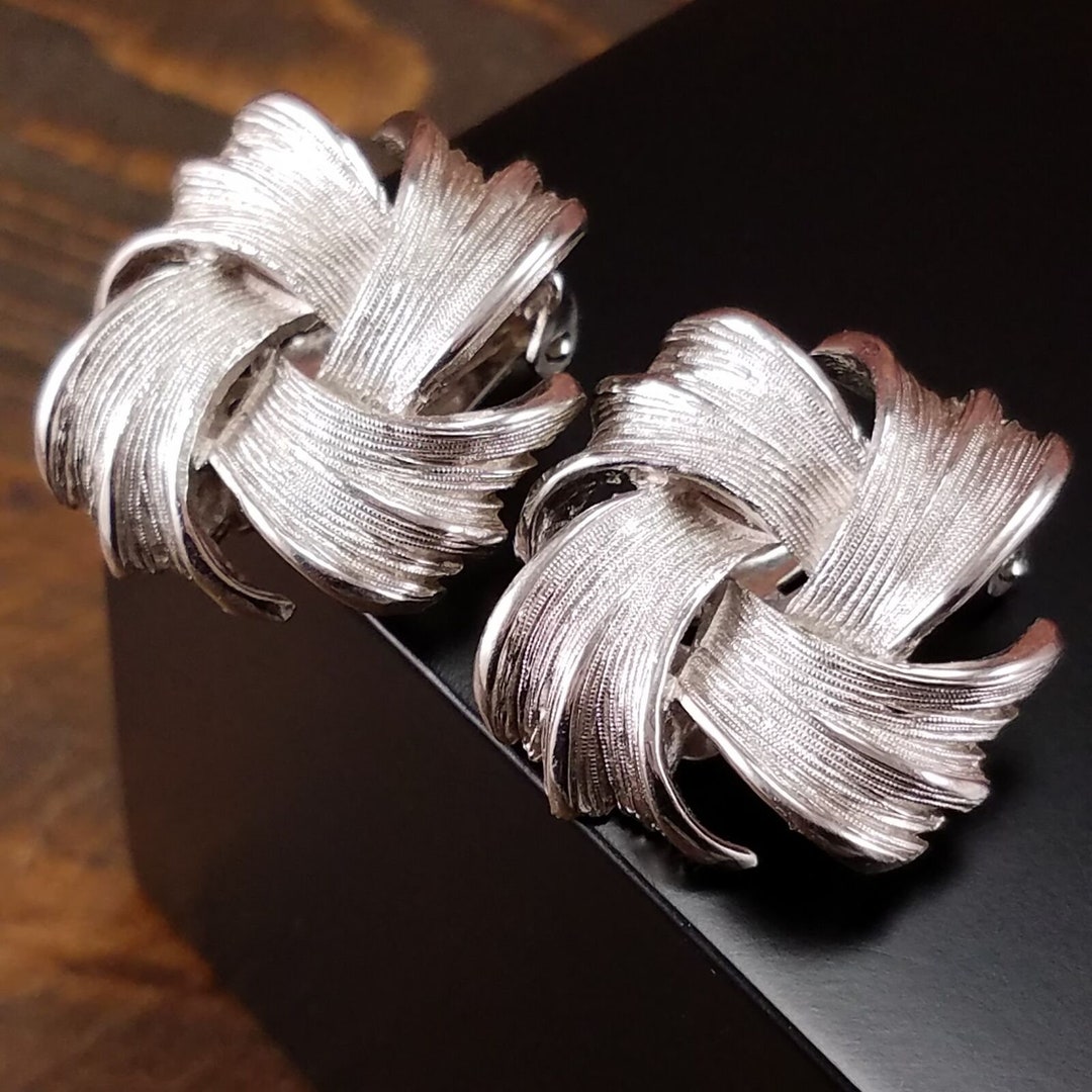 Vintage Kramer Earrings Signed Designer Silver Ribbon Knot - Etsy UK