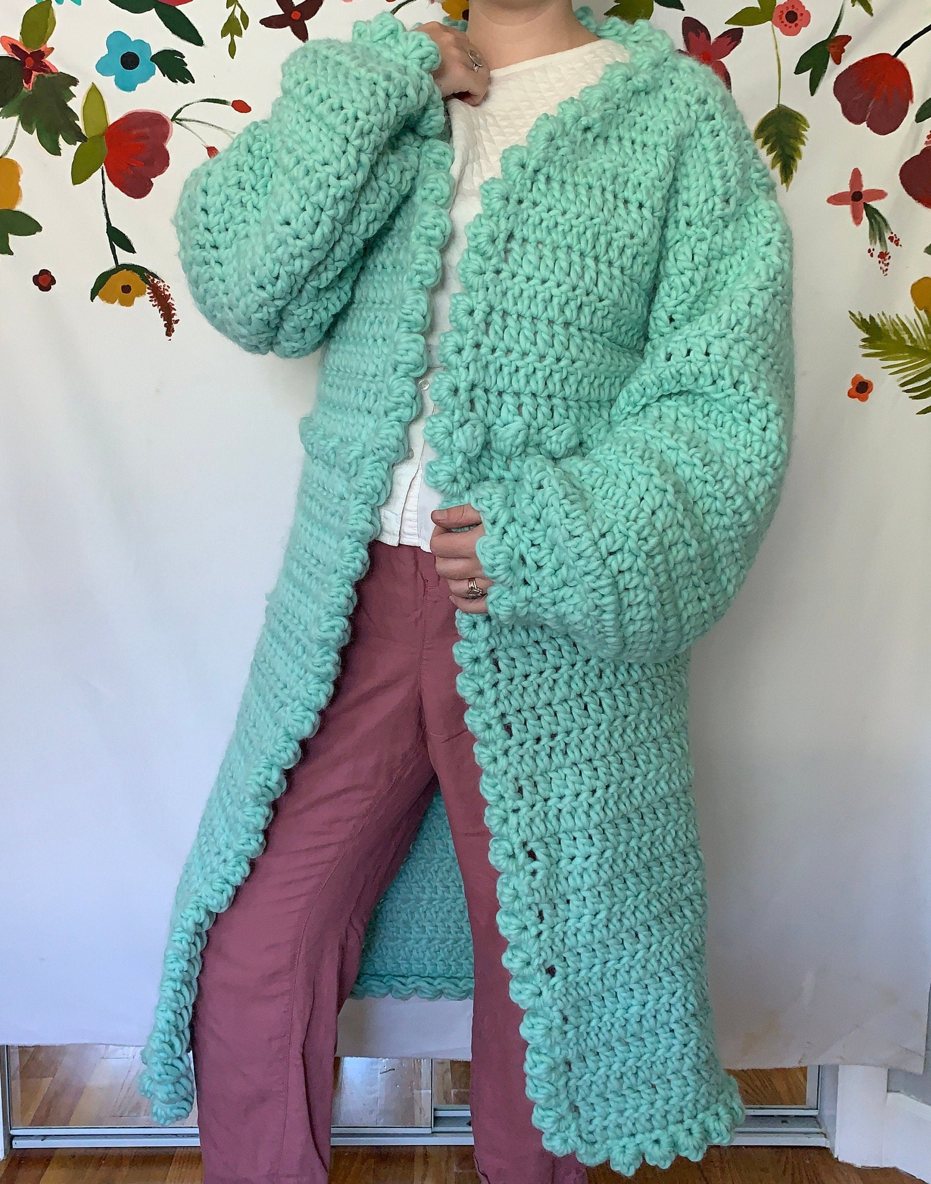 Ultra Chunky Seafoam Crochet Maxi Cardigan - Etsy