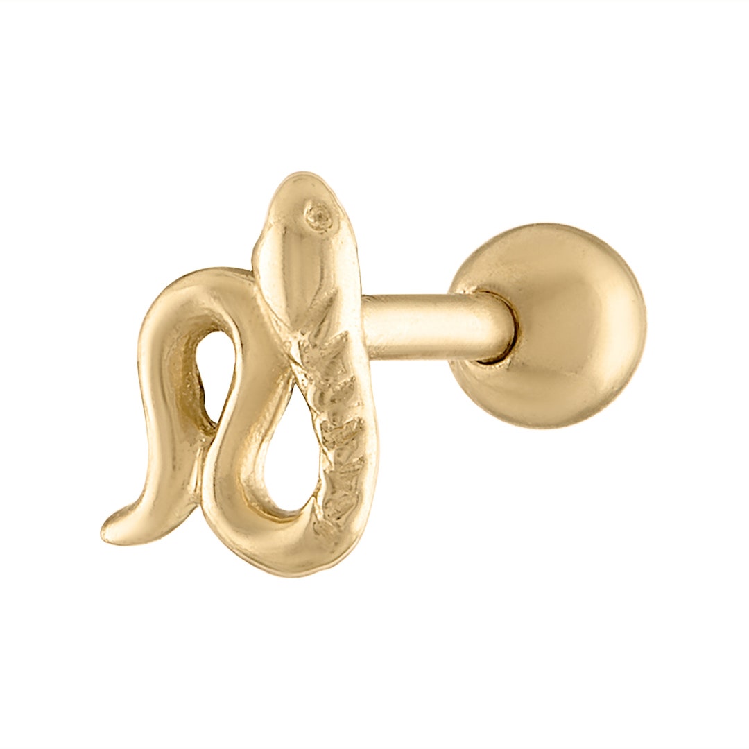 10kt Solid Gold Snake Cartilage Tragus Earring Cartilage I Solid Gold ...