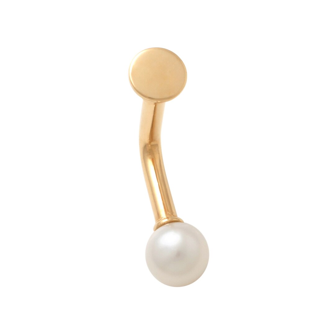 14k Solid Gold floating Belly Ring Body Jewelry Solid Gold Pearl Belly ...