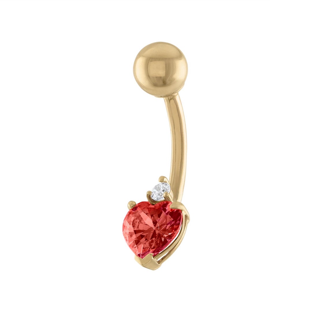 10kt Solid Gold | Red Heart-shaped Belly Ring | Naval Ring | Belly ...