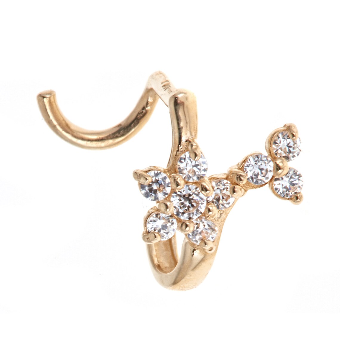 10K Solid Gold CZ Nose Ring | 20G U Post Nose Stud | Dainty Cluster ...