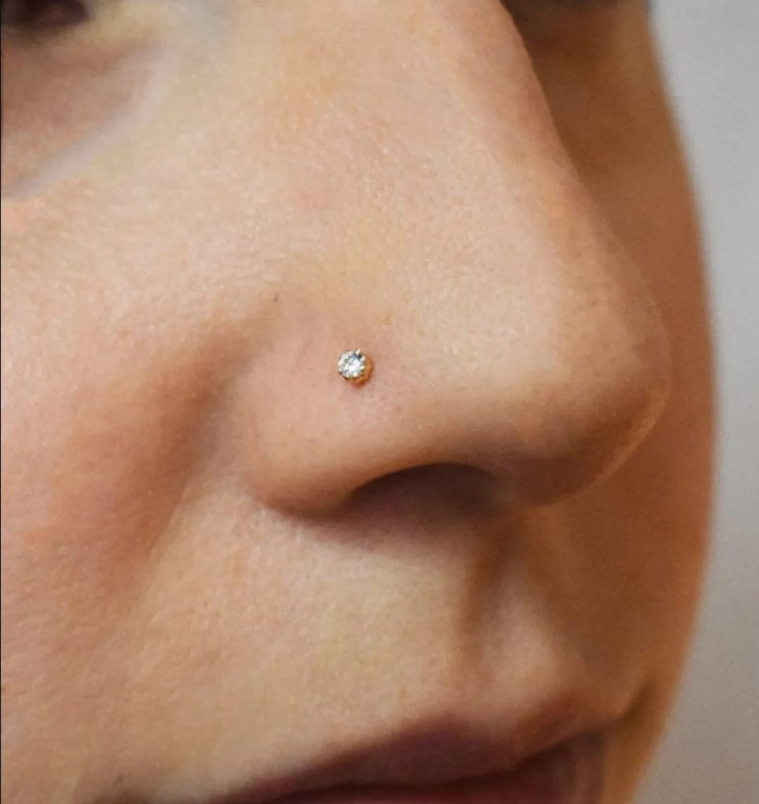 14kt Genuine Diamond Nose Ring Solid Gold Nose Ring 14kt - Etsy