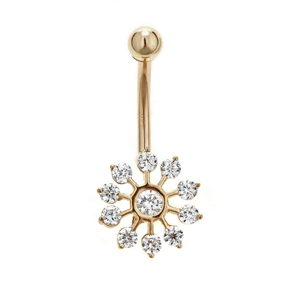 14kt Solid Gold Sun Shaped Belly Ring I Naval Ring Belly Button Rings Body Jewelry Dangle Belly Ring Everyday Jewelry Etsy