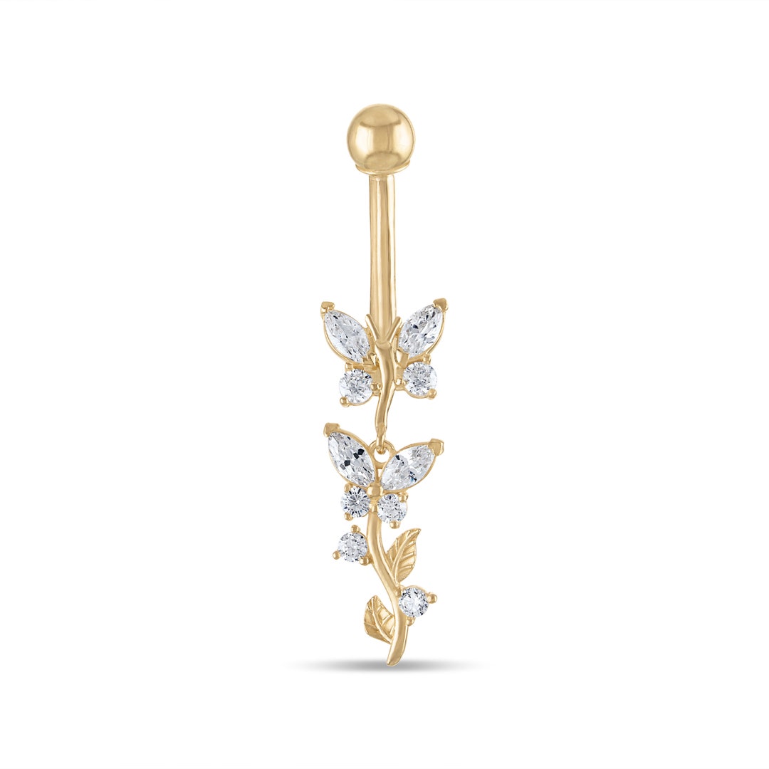 14kt Solid Gold | Butterfly Belly Ring | Solid Gold | Belly Ring ...