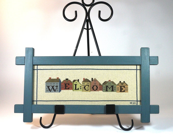 Vintage Cross Stitch Welcome Sign House Motif —completed and Framed ...