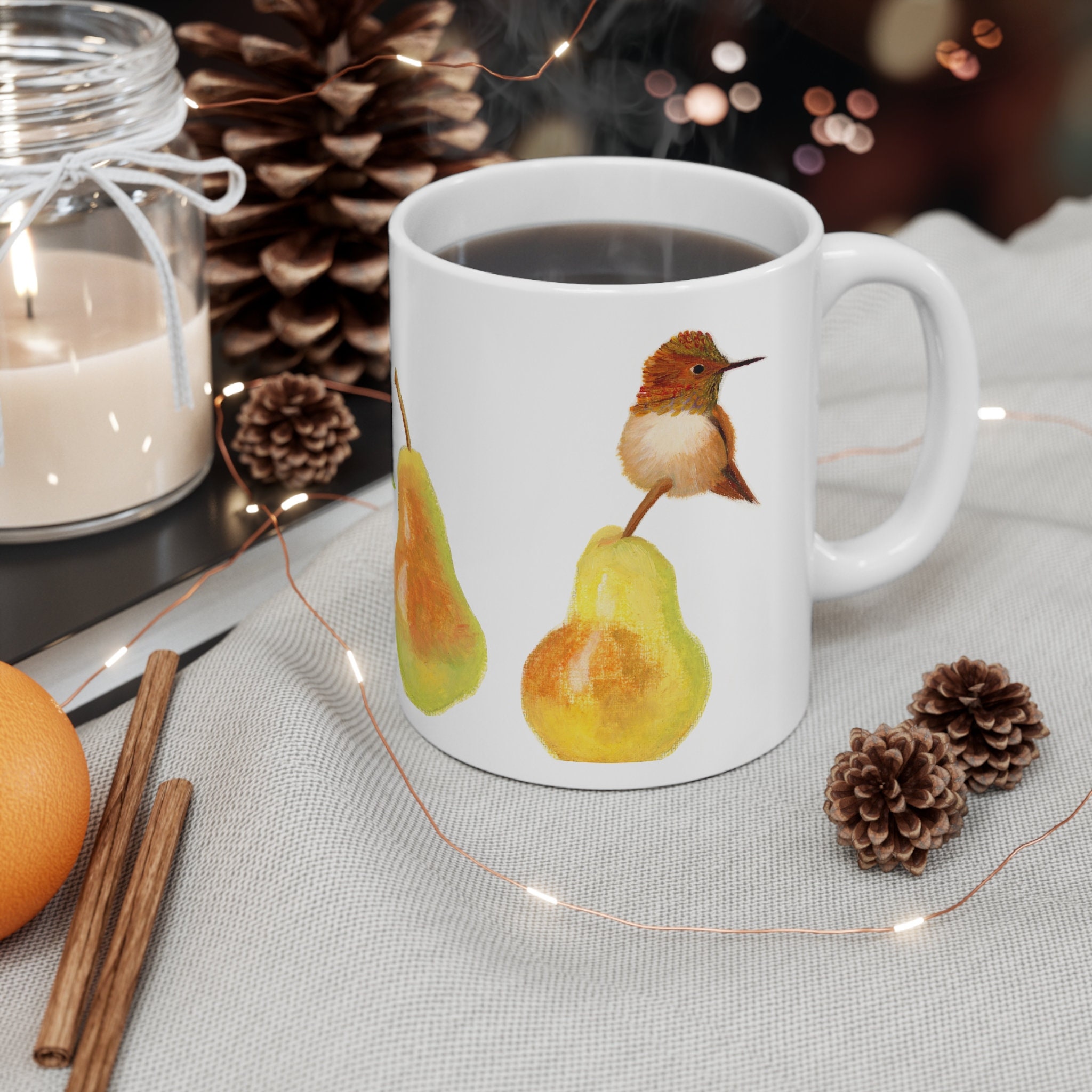 Humming Bird on Pears Mug, Cute Mug, Bird Mug, Cute Saying Mug, Gift ...