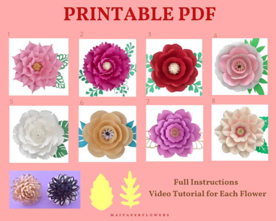 Printable Paper Flower Templates PDF Combo Large Paper Flower Template ...