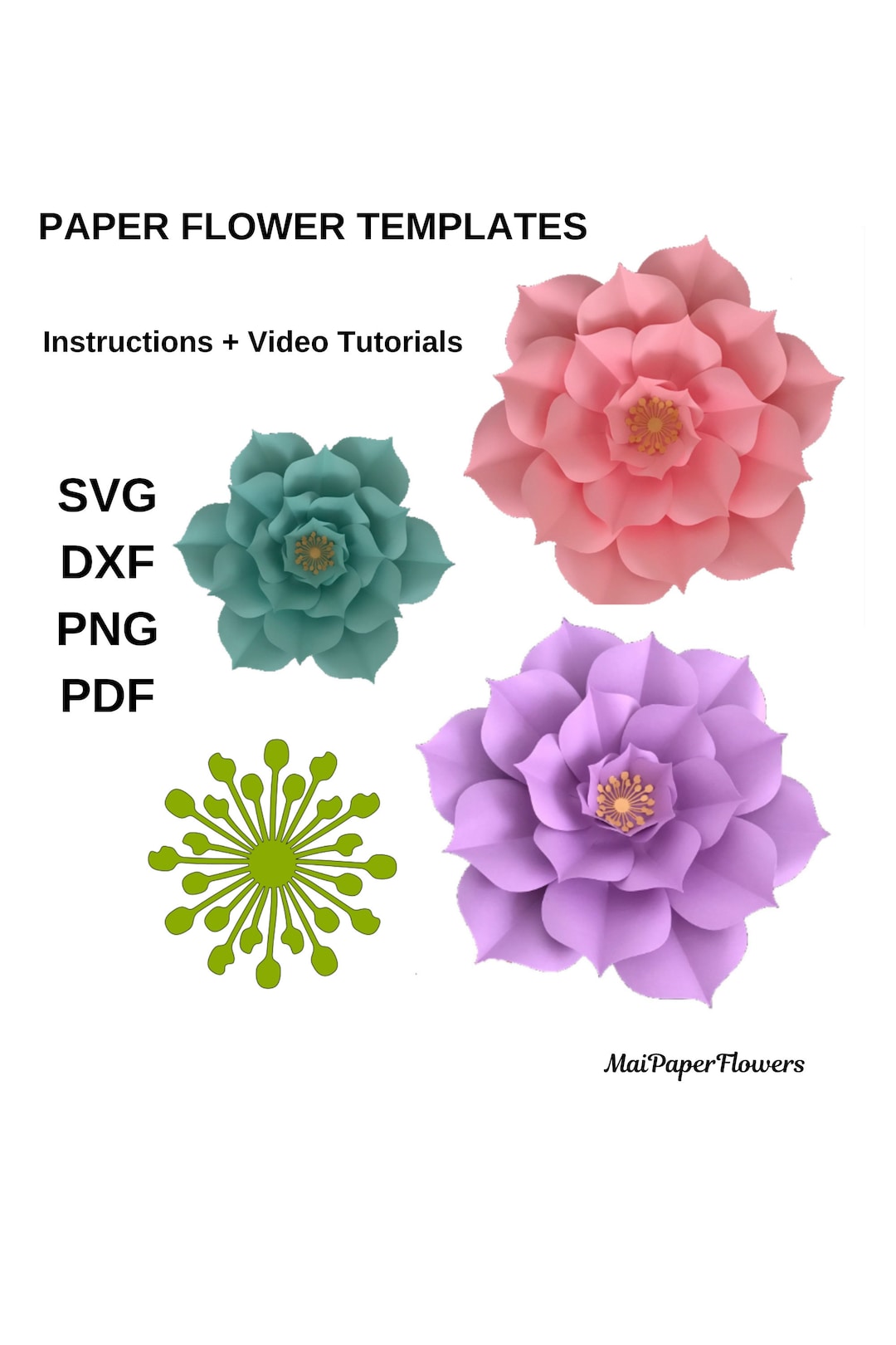 Big Paper Flower Template SVG PDF PNG Dxf Giant Paper Flowers Svg 3D ...