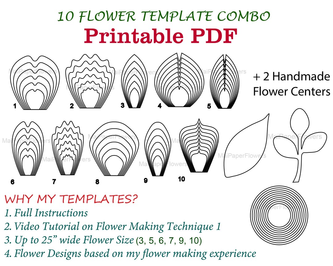 Digital Large Paper Flower Template Printable PDF Paper Flower Bundles ...