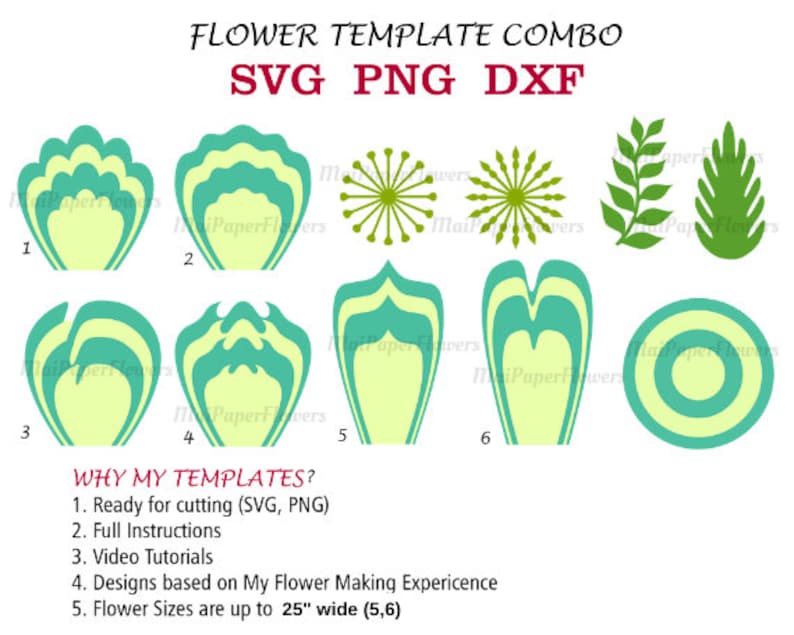 Giant Paper Flower Template SVG PNG DXF Combo Large Flower - Etsy