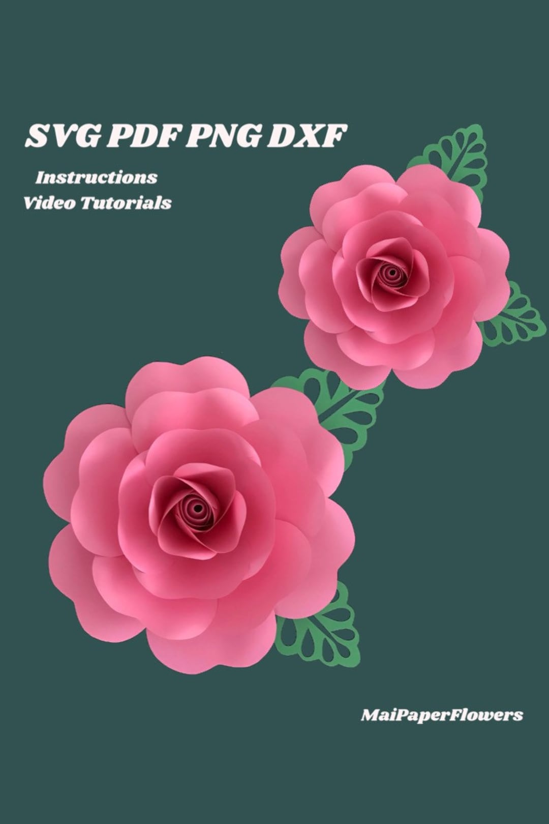 Large Paper Rose Template SVG PDF Dxf PNG 14" 20" Giant Paper Rose Svg ...