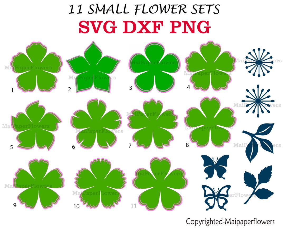 11 Small Paper Flowers SVG PNG DXF Combo Tiny Paper Flowers Svg Small ...