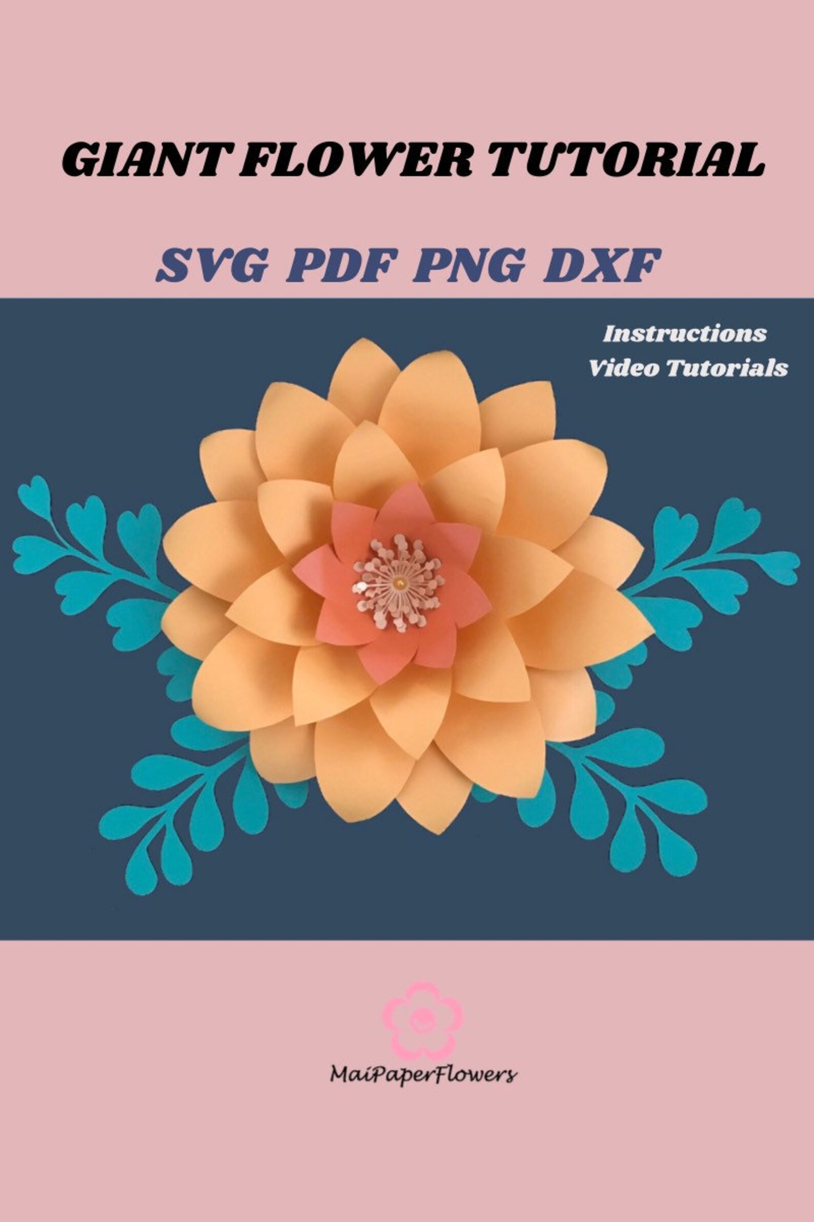 Giant Paper Flower Template SVG Printable PDF DXF Png for 3D Paper ...