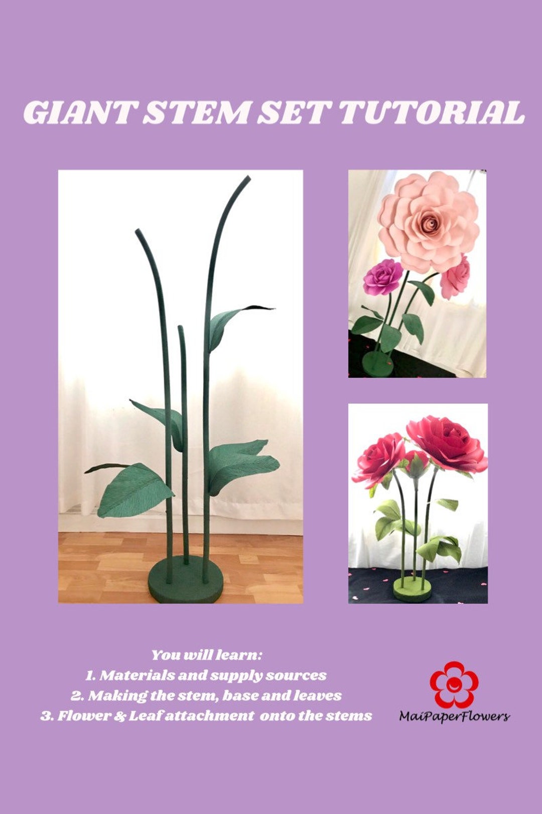 Free Standing Giant Paper Flower Stems Tutorial Large Flower Stems for ...
