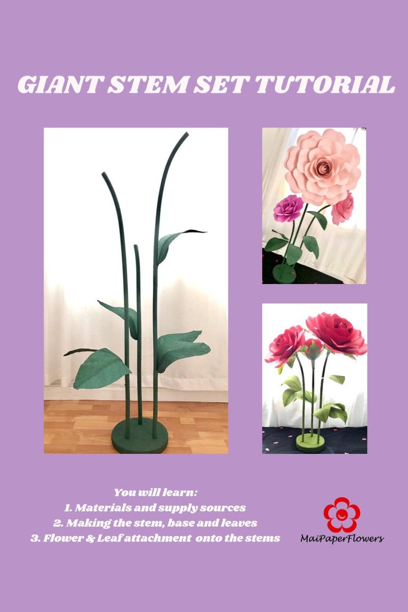 Free Standing Giant Paper Flower Stems Tutorial Large Flower Stems for ...