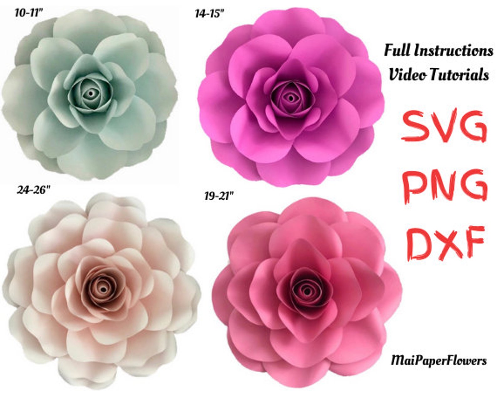 Giant Paper Rose Template SVG DXF PNG Set Digital Paper Rose - Etsy