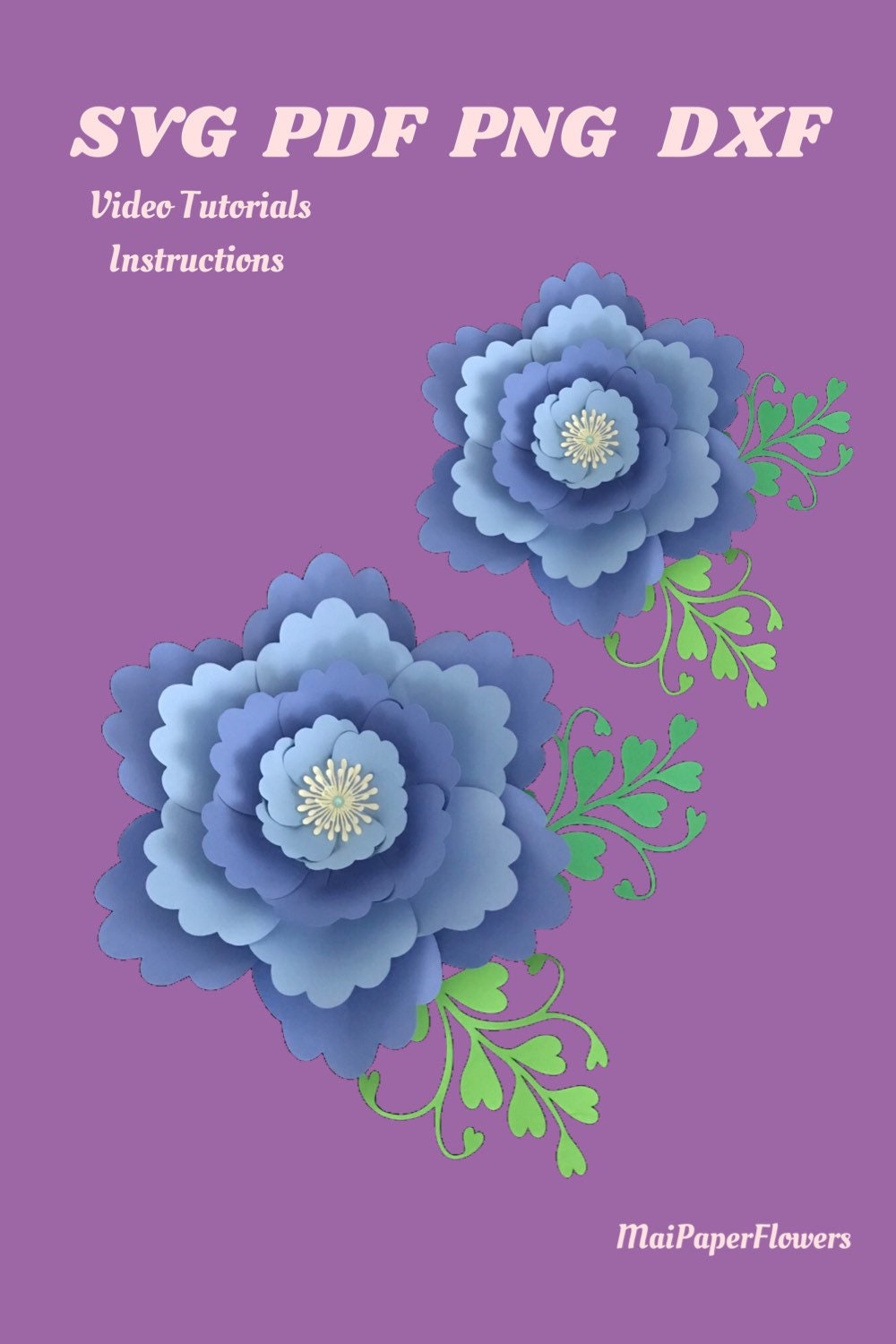 SVG DXF PNG PDf Paper Flower Template Large Paper Flowers Svg | Etsy