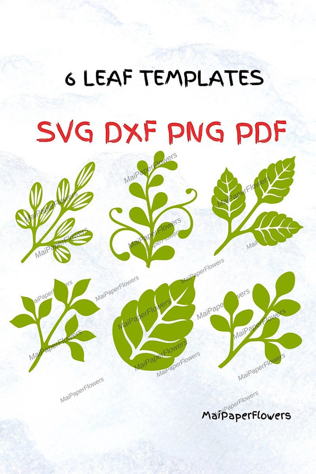 6 Paper Flower Leaves SVG PDF DXF Png Branch Svg Rose Leaf Template Svg Rose Leaves Svg Leaves ...