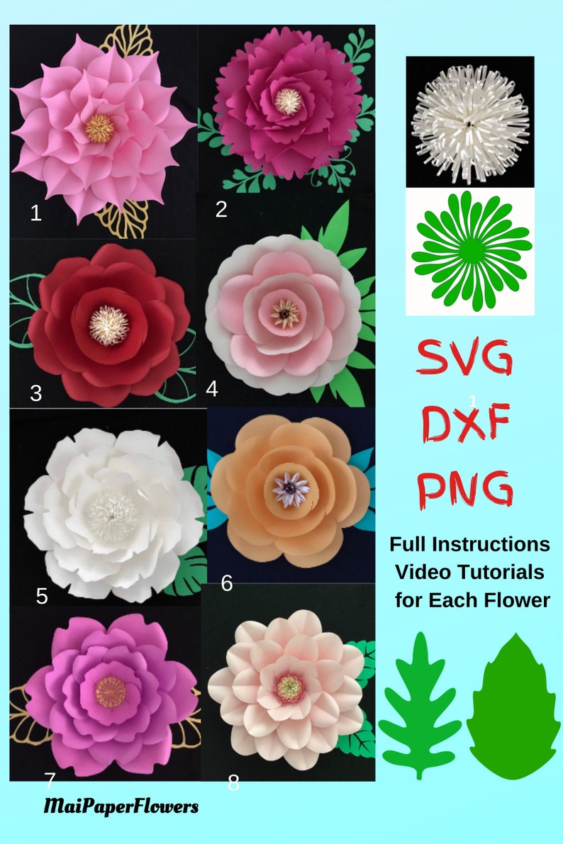 Digital Paper Flower Template SVG PNG DXF Leave Center Combo | Etsy
