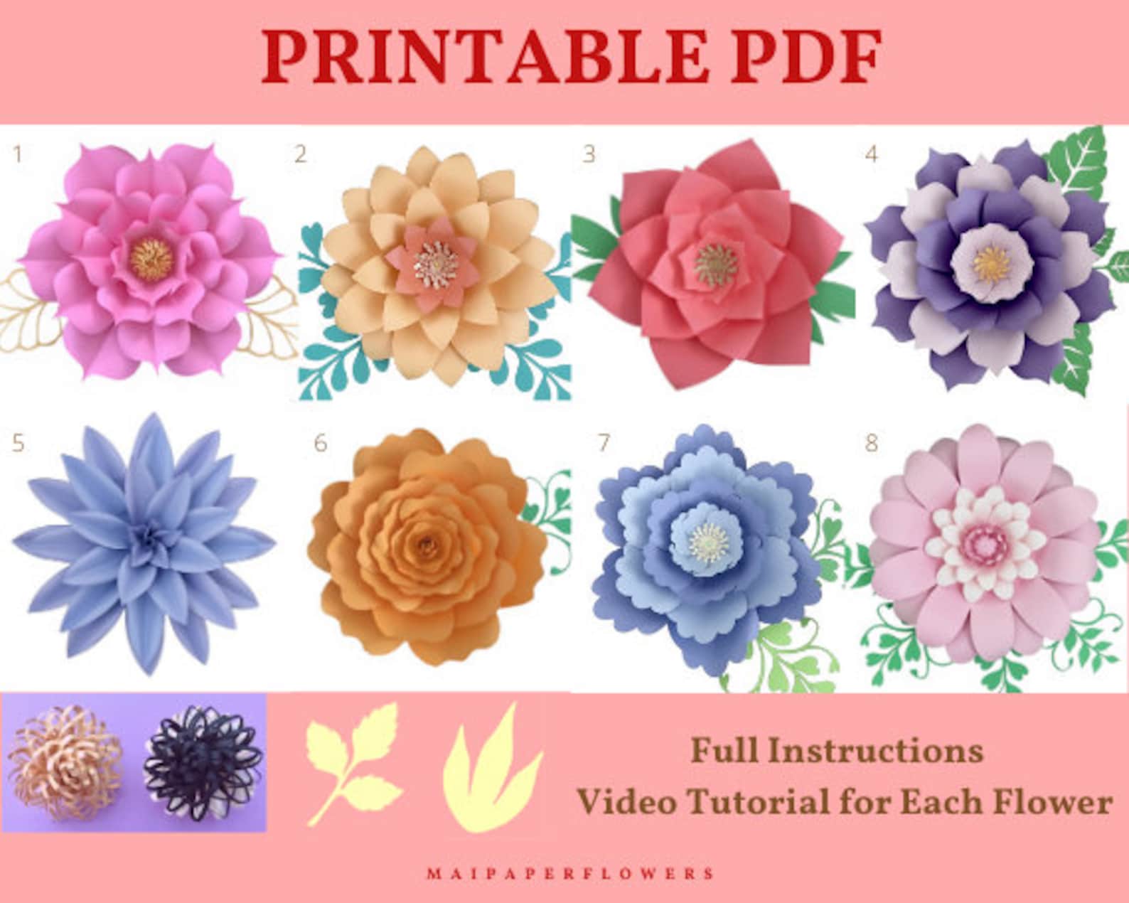 Large Paper Flower Template PDF Printable Combo Digital Paper | Etsy