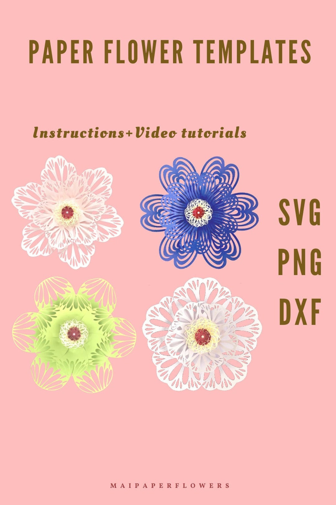 Digital Paper Flower Template SVG PNG DXF Combo Giant Paper Flowers Svg ...