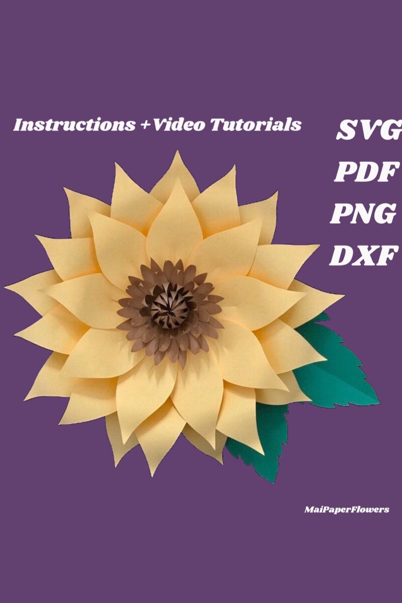 Large Sunflower Paper Flower Template SVG PDF DXF PNg Giant | Etsy